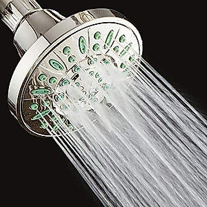 AquaDance Antimicrobial/Anti-Clog High-Pressure 6-setting Shower Head, Microban Nozzle Protection from Growth of Mold, Mildew & Bacteria for Stronger Shower! (Brushed Nickel Finish/Coral Green Jets)