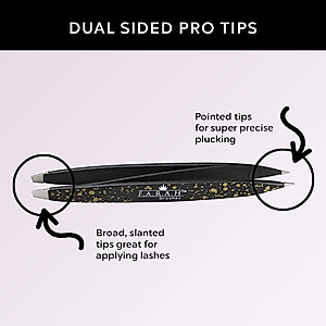 F.A.R.A.H. Z-Tweeze Professional Stainless Steel Dual Ended Precision Tweezers Galaxy Gold Style with Slanted and Pointed Tips