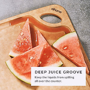 Elihome Classic Series MEDIUM Cutting Board for Kitchen- Natural Wood Fiber Composite, Dishwasher Safe, Eco-Friendly, Juice Grooves, Non-Porous, Reversible, BPA Free, Made in USA, 13"x 10"x 1/4”