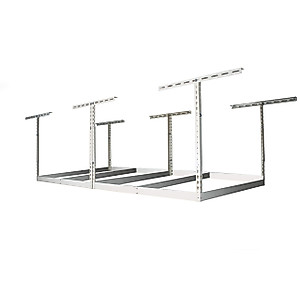 MonsterRax 4x8 Overhead Garage Storage Rack Frame Kit - Hanging Storage Shelves, Garage Ceiling Storage Rack System, Overhead Garage Organizers And Storage, Ceiling Shelving - (White, 18"-33")
