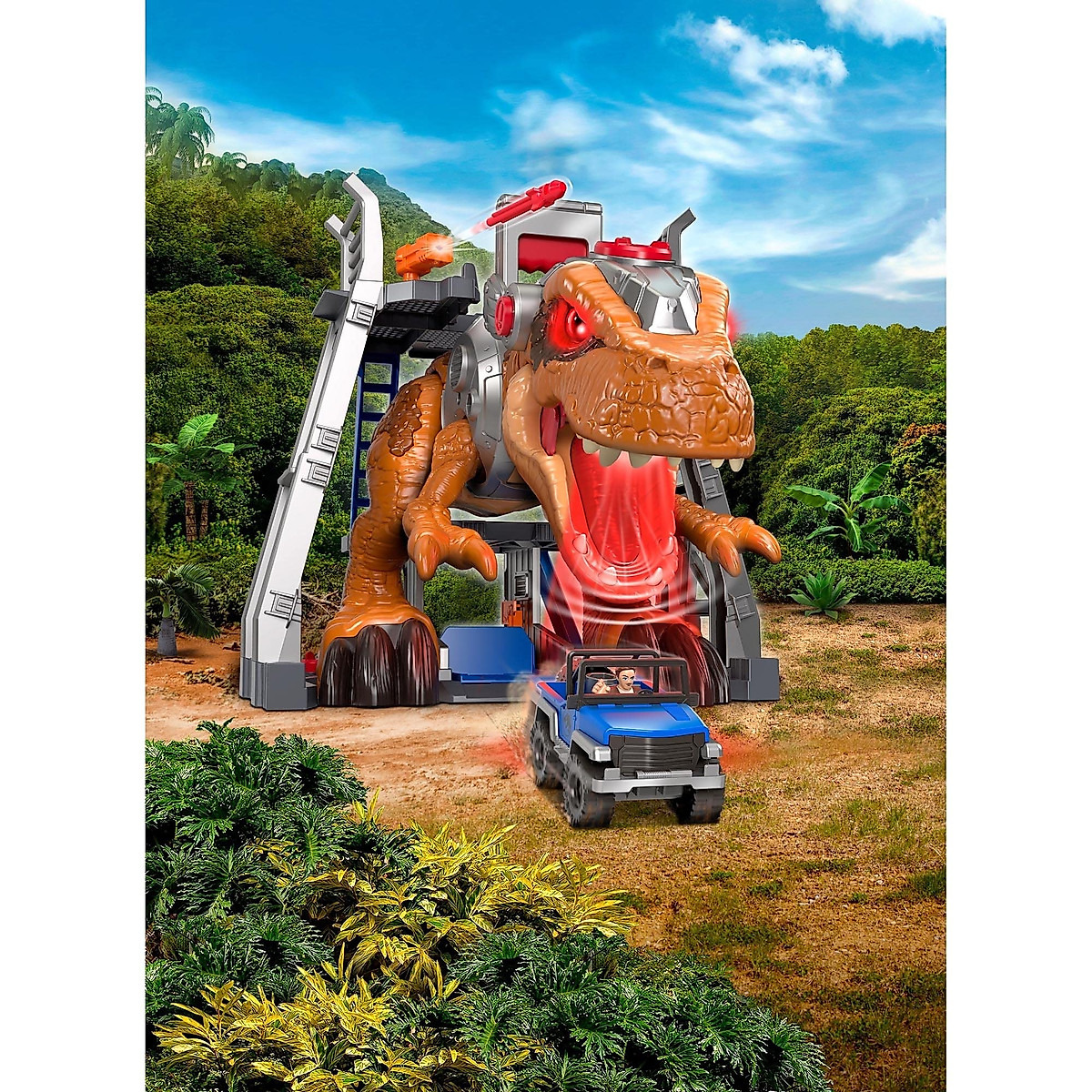 Fisher-Price Imaginext Jurassic World Dinosaur Toy, T. rex with Lights & Owen Grady Figure, Preschool Kids Ages 3+ Years (Amazon Exclusive)