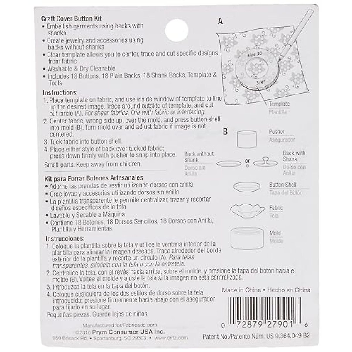 Dritz 114-30 Craft Cover Button Kit with Tools, Size 30 - 3/4-Inch, 18-Sets