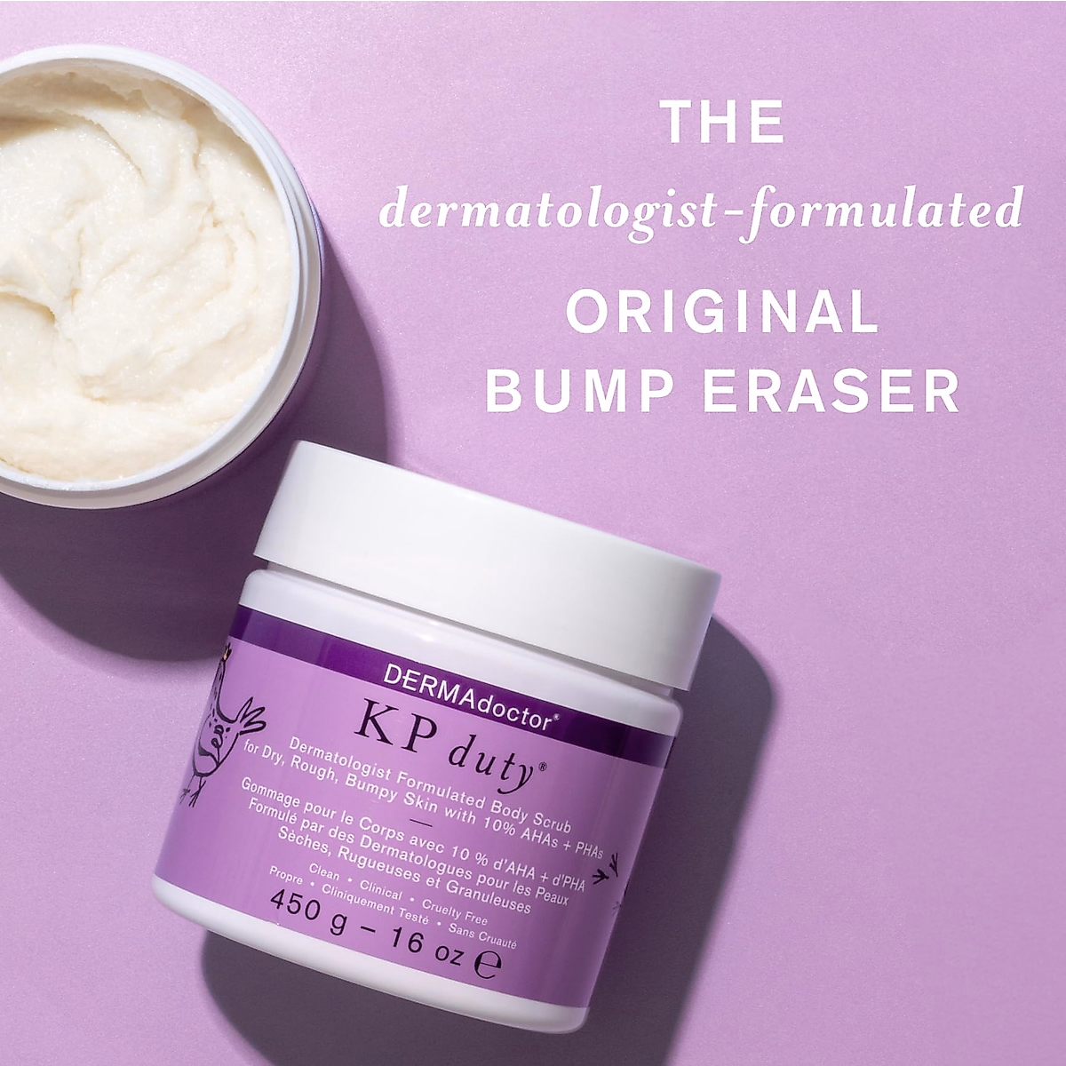 DERMAdoctor KP Bump Eraser Body Scrub Dermatologist Formulated Exfoliant | Keratosis Pilaris Treatment For Dry And Bumpy Skin 10% AHAs + PHAs - 16 fl oz