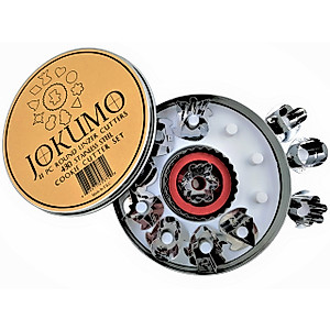 JOKUMO 11 Piece Round Linzer Cookie Cutter Set – High Grade 430 Stainless Steel - with Storage Tin