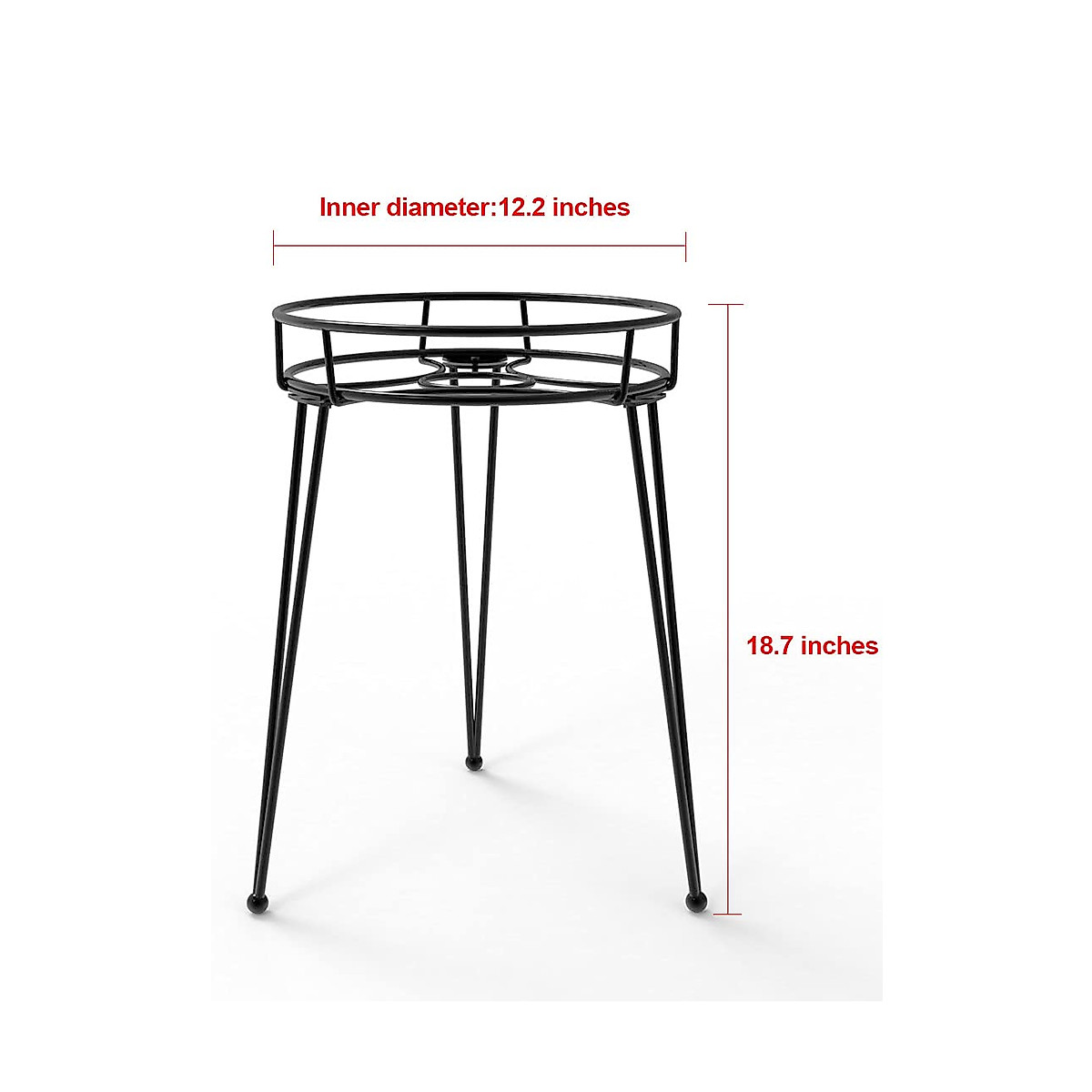 iLTreFlo Midcentury Modern Metal Potted Plant Stand 18.7 inches Tall Flower Pot Holder Large Rustproof Iron Garden Container Heavy Duty Rack for Planter,Black