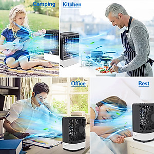 Air Conditioner Unit Portable, Kedoxi Cordless Mobile Air Conditioning Units Table Fan Air Cooler, 7 Colour Cooling Fan for Home Office Outdoor, 4 in 1 Humidifier, Fans, Air Con with Timer