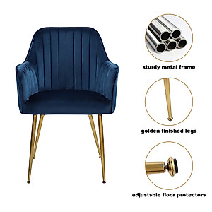thksbought Set of 2 Velvet Dinning Chairs, Upholstered Accent Chairs with Gold Plating Legs for Living Room Chairs(Blue)