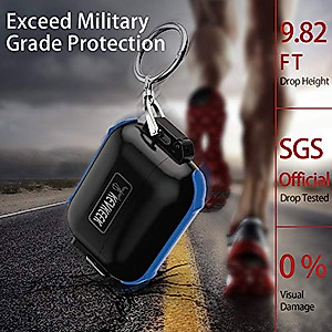 Waterproof Airpod Pro Case,Waterproof Up to 3 Feet,PC+TPU Material,Compatible Wireless Charging for Airpods Pro Case,Case Waterproof with Keychain(Opacity Black&Blue)
