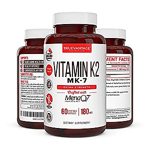 Vitamin k2 MK-7 Supplement 180mcg -Vitamin K2 Supports Bone & Heart Health for Cardiovascular Calcium Absorption from Arteries- 60 Easy to Swallow Vegetable caps of MenaQ7 K2 MK7