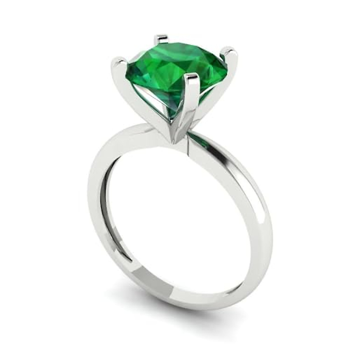 Clara Pucci 3.0 ct Round Cut Custom Engraving emerald Gem Engagement Wedding Solitaire W/Accent Ring in 18K White Gold for Women Size 11