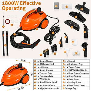 WICHEMI Steam Cleaner for Cleaning, 1800W High Pressure Steam Machine Handheld Steamer + 1800W Multipurpose High-Temp Floor Steam Mop Steam Cleaning Machine for Home Use Car Detailing