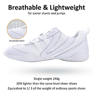 JITUUE White Women Cheer Shoes Walking Girls Tennis Soft Dance Cheerleading Sneakers(White,8