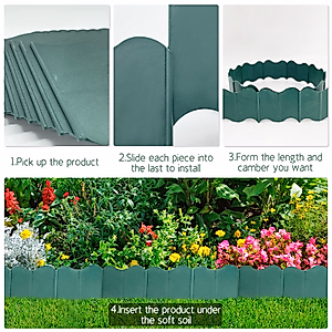 Landscape Edging, Garden Edging Border No Dig, DIY Decorative Flower Grass Bed Border, Plastic Fence for Landscape Border, for Garden/Lawn/Walkway and Landscape Edging - 20pcs (Wave-GN)