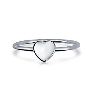 Tiny Minimalist Blank Plain Flat Heart Shape Initial Monogram Signet Ring For Teen For Women .925 Sterling Silver