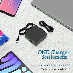 USB C Laptop Charger 100W Fast PD Type C AC Power Adapter for ASUS ROG Flow Z13 X13 Lenovo ACER HP MacBook Pro/Air and More, USB-C DC 5V-20V 3.0A-5.0A,Universal Chromebook/Gaming Laptop Power Supply