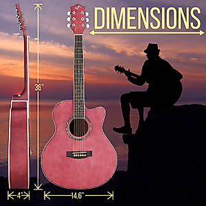 PyleUsa Beginners 6-String Acoustic Guitar-36 Cutaway Body with Accessory Kit (Purple), Left, (PGA550CAPU.5)