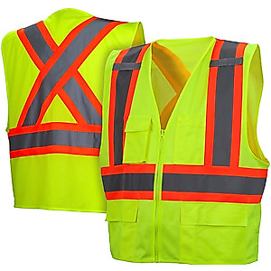 Pyramex Safety RCZ2410L RCZ24 Series Vest Hi-Vis Lime Vest with Contrasting Reflective Tape - Size Large
