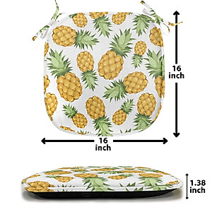 Ambesonne Yellow and White Chair Seating Cushion Set of 4, Pineapples Tropical Climate Fruits Ripe Juicy Food, Anti-Slip Seat Padding for Kitchen & Patio, 16"x16", Earth Yellow Green White
