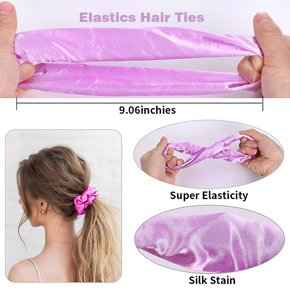50 Satin Hair Scrunchies in Multiple Colors - Silk Accessories for Curly Hair, Teens and Girls - With Gift Bag