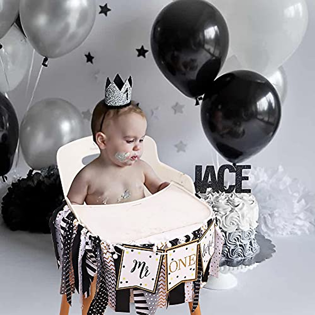Mr. and Miss Onederful high chair banner - gold and black glitter garland, gold and pink glitter garland, often suitable for handsome little men and pretty little girls