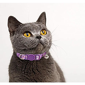 YUDOTE Breakaway Cat Collar with Bell, 2 Pack of Adjustable Floral Cat Collars Cute Safety Purple Pink Kitty Strawberry Collar