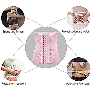 LARTIGUE Latex Waist Trainer for Women 25 Steel Boned 3 Hook Hourglass Body Shaper Corsets Cincher,Pink S