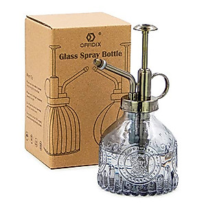 OFFIDIX Plant Mister, 6.3 Inches Tall Vintage Style Spritzer Plastic Top Pump Small Watering Can Glass Spary Bottle Plant Mister,for House Plants, Garden, Home Decora (Gray)