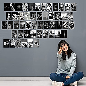 Wall Collage Kit, Black & White Aesthetic Pictures, 50PCS 4x6 Inch Picture Collage Kit for Wall Aesthetic, Teen Girls Bedroom Decor, Dorm Wall Decor, Photo Collection,Cute Wall Decor for Teen 1