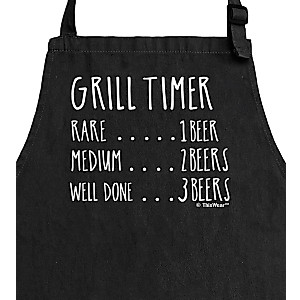 Funny Aprons for Men Grill Timer Beer Count Funny Grilling Apron Two Pocket Man Apron Black [PPP]