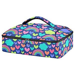 Kcldeci Insulated Thermal Food Carrier Insulated Casserole Carrier for Hot or Cold Food,Colorful Heart Rainbow and Cloud Insulated Tote Bag for Potluck Cookouts Parties Picnic,Lasagna Lugger