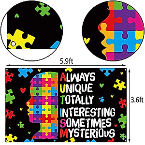 Nepnuser Autism Awareness Photo Booth Backdrop Inspirational Support April Decoration Puzzle Piece Children Indoor Outdoor Wall Decor-5.9×3.6ft