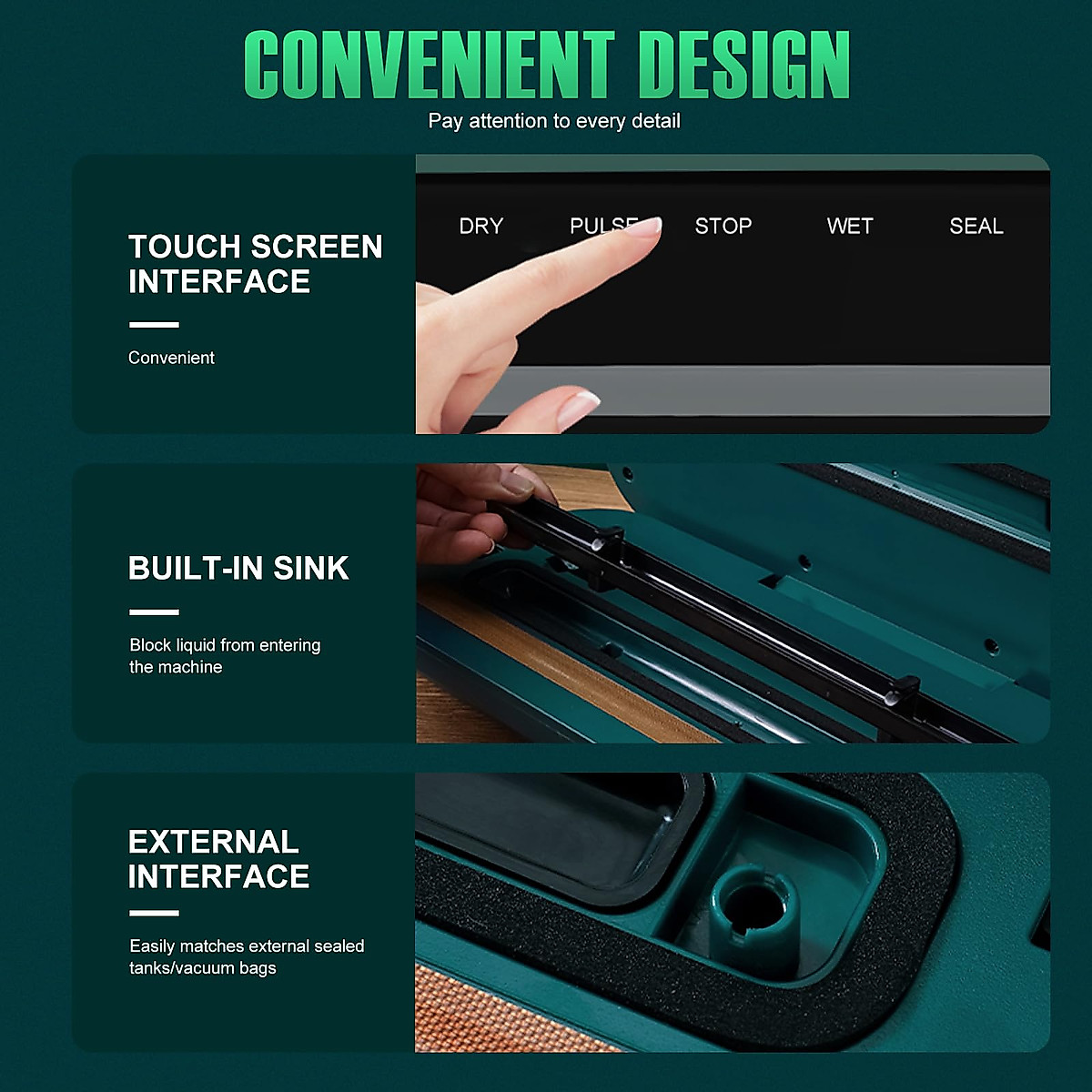 LUV Automatic Vacuum Sealer Machine: 80kpa Suction Touch Automatic Food Sealer With External Vacuum System Compact Design 10pcs Seal Bags Starter Kit Dry Moist Fresh Modes For All Saving Needs (Green)