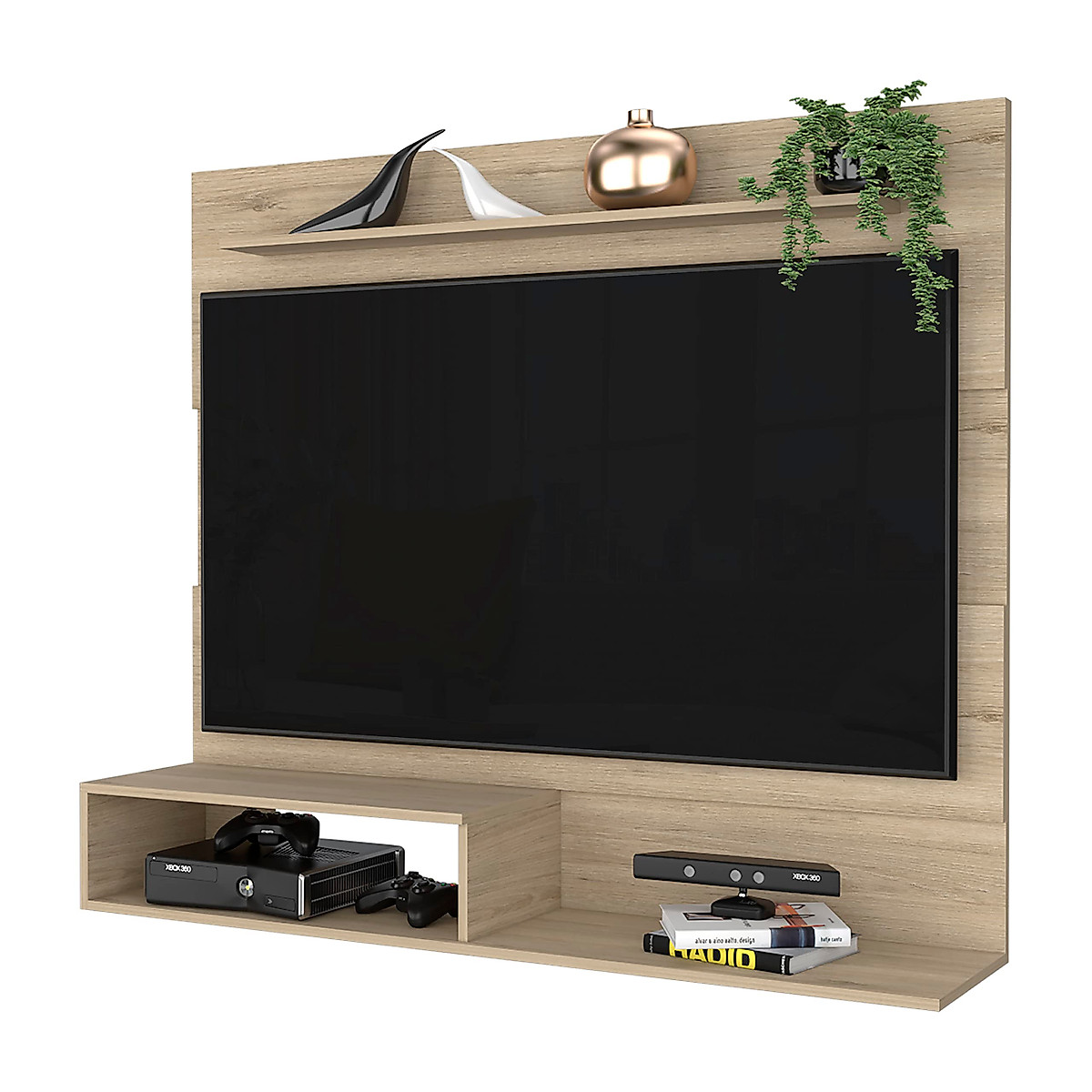 FM FURNITURE Cabos Floating Entertainment Center for TVs up to 55-inches, Light Pine