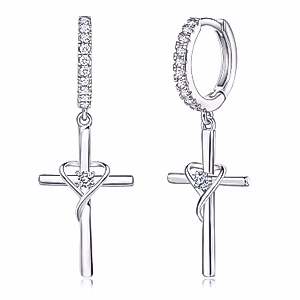 925 Sterling Silver Earrings for Women Heart Earrings Dangle Earrings Cross Jewelry for Festival, Vacation or Holiday by AmorAime (D-04-April)