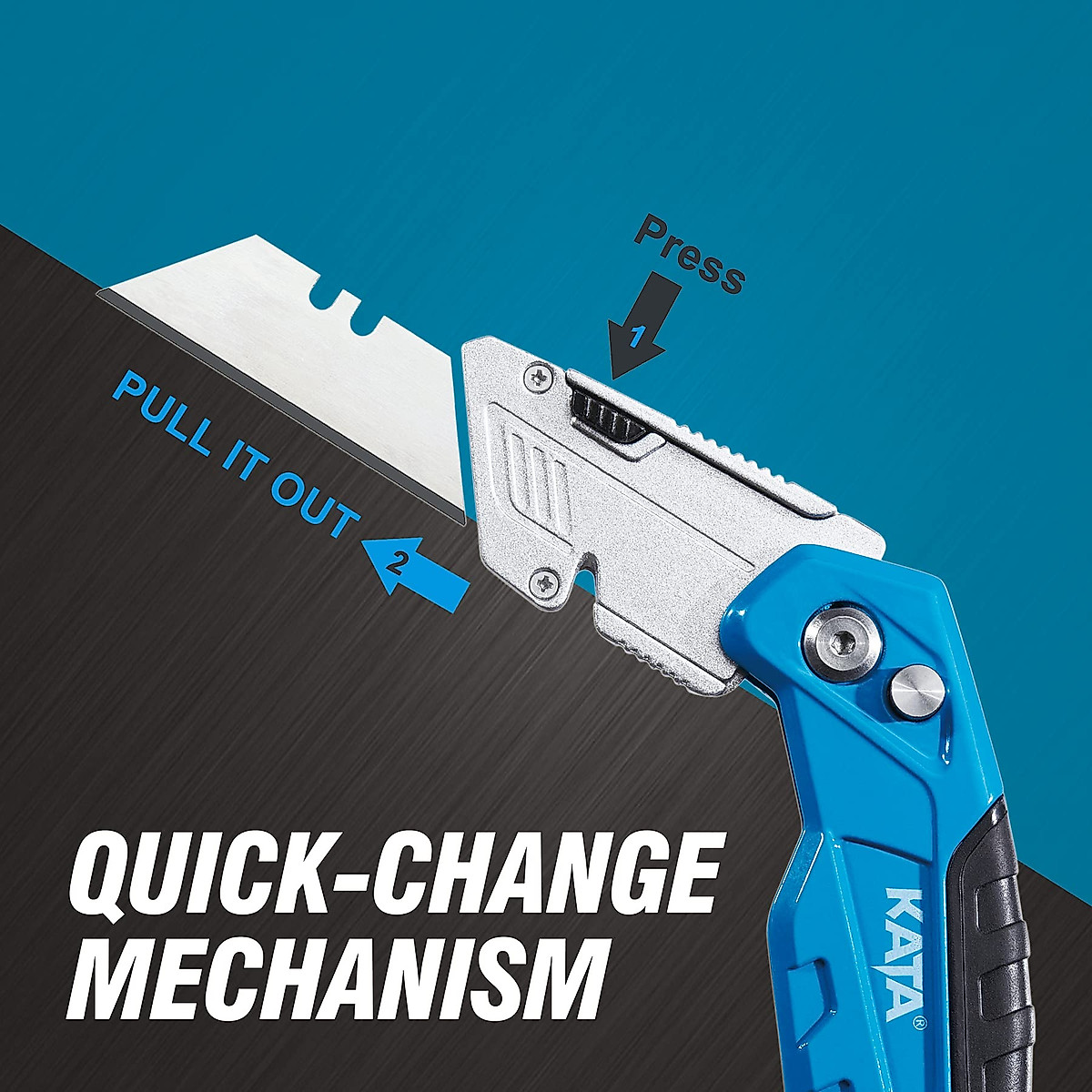 KATA 2Pack Utility Knife Box Cutter Retractable Folding Razor Knife Set Heavy Dudy Safety Cutter, 10pcs SK5 Sharp Blades Included, Blue