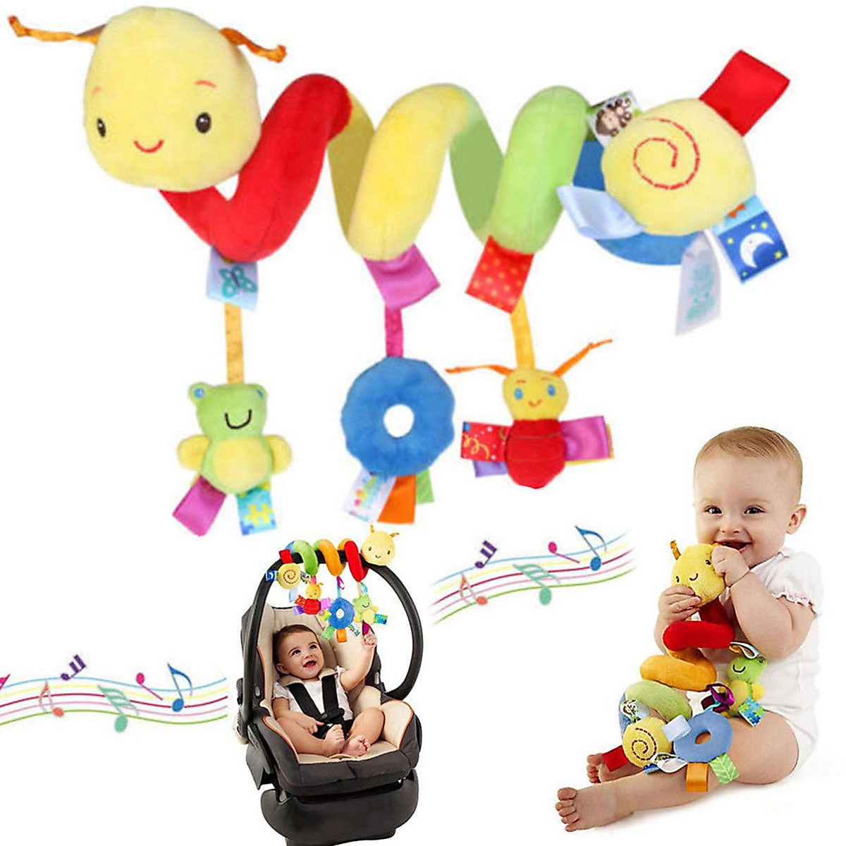 ifundom Car Seat Toys, Toys for Car Seat Crib Mobile Bed Around Rattle Bell Cartoon Insect Stroller Hanging Stuffed Wrap Spiral Safety Plush Toys for Crib Bed Stroller Car Seat Bar