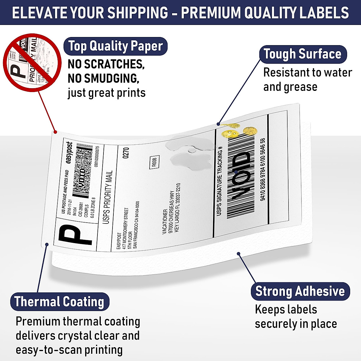 Dasher Products Shipping Labels Compatible with Dymo LabelWriter 4XL 1744907 4x6 Thermal Postage Labels, Water & Grease Resistant, Ultra Strong Adhesive, Perforated, BPA Free, 220 Labels/Roll (4 Pack)