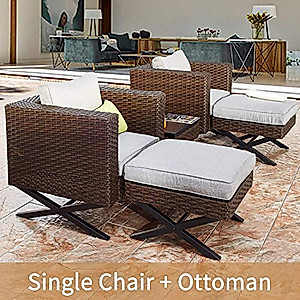 PatioFestival Wicker Patio Ottoman Outdoor Footstools Rattan Furniture X-Leg All Weather Footrest Seat with Cushion(Brown)