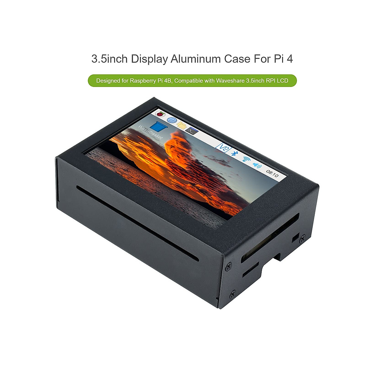 waveshare Aluminum Alloy Case with 3 PCS Heatsinks for Raspberry Pi 4, Metal Case Designed for Raspberry Pi 4B,Compatible 3.5inch RPI LCD (A)/(B)/©