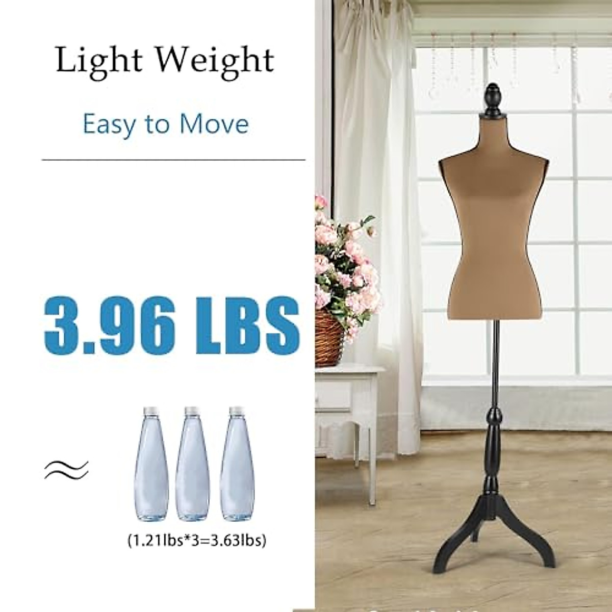 HOMBOUR Dress Form Mannequin Torso, Female Sewing Manikin Body, Pinnable Dressmaker Form with Wooden Tripod Base Stand for Display, Clothing Design, Dark Brown