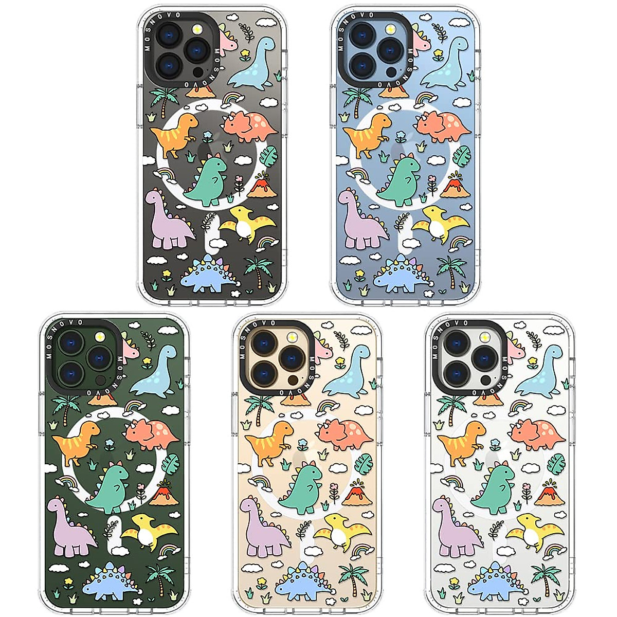 MOSNOVO Case for iPhone 13 Pro Max, [Compatible with Magsafe] [Buffertech 6.6ft Military-Grade Drop Protection] [Anti Peel Off Tech] Clear Phone Case Design - Dinosaur Land