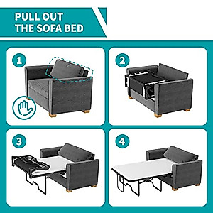 BALUS Pull Out Sofa Bed, Sleeper Sofa Bed with Memory Foam Mattress, 2-in-1 Pull Out Couch Bed for Living Room/Office, Loveseat Sleeper for Apartment/Small Spaces (Dark Grey, Twin)