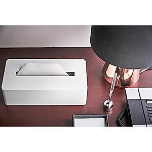 Yamazaki Home Rectangular Reusable Tissue Box Holder Cover Metal Container Case for Kitchen Bathroom or Bedroom Steel One Size White
