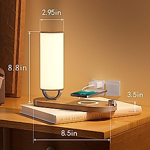 FLYSOFT Small Table Lamp Bedside Lamps for Nightstand Lamp with Wireless Charging, Small Table Lamps for Bedroom and Living Room, Wireless Charging Station Dimmable Lamp