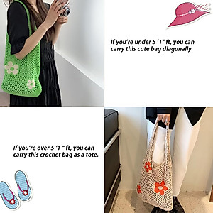 Arcimatto Crochet Tote Bag, Women Summer Aesthetic Mesh Beach Bags, Girls Hobo Bags Y2k Purse Fairy Grunge Accessories (Green Flower)