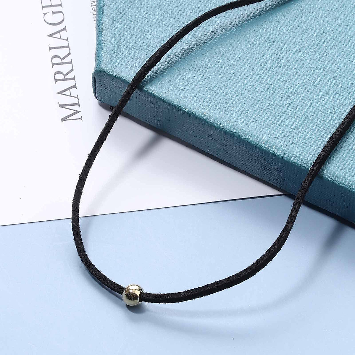 Yheakne Boho Leather Choker Necklace Thin Black Suede Velvet Necklace Chain Vintage Minimalist Beaded Necklace 90s Chain Jewelry for Women and Girls Gifts