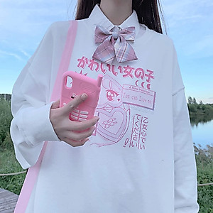 Starry Collector Kawaii Fashion Pastel Goth Soft Crewneck Long Sleeve Cute Cartoon Print Girl's Heart Sweatshirt (White, M)