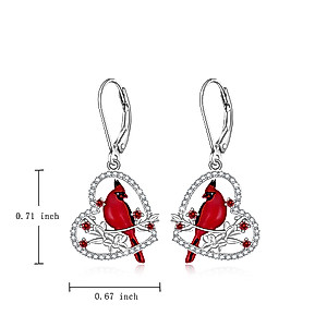 Cardinal Earrings for Women Sterling Silver 925 Red Cardinal Bird Earrings Dangle Cute Heart Cardinal Jewelry Memorial Valentines Mothers Day Gifts