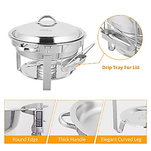 ROVSUN 5 Qt 4 Pack Chafing Dish Buffet Set,NSF Stainless Steel Round Chafers for Catering, Buffet Servers and Warmers Set with Lid Holder & Drip Tray for Wedding Party Banquet Graduation