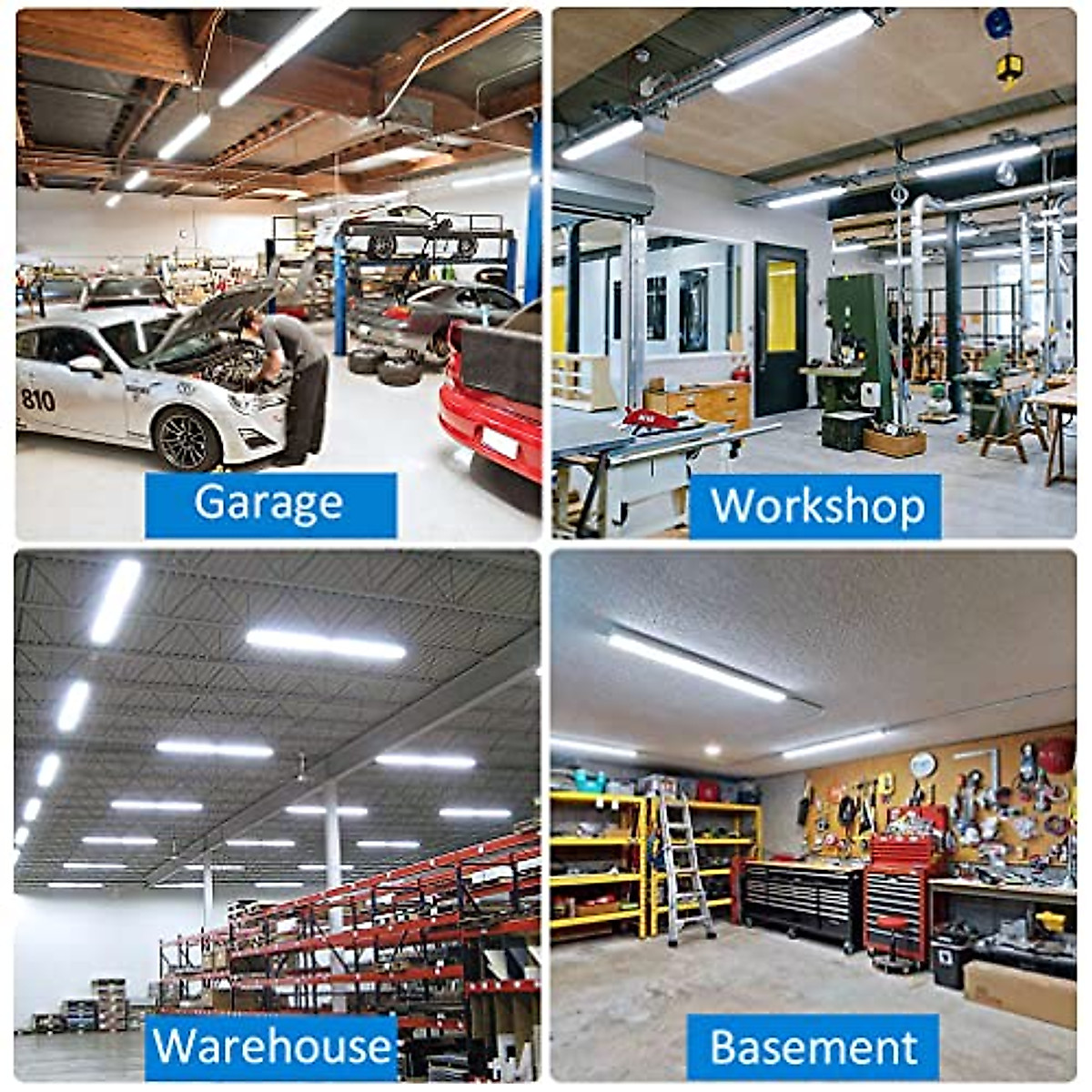 CNSUNWAY 4FT LED Shop Light, 48W 6300LM 6500K Super Bright, T8 Integrated LED Tube Lights, D-Shaped, High Output, Clear Cover, Linkable Shop Lights, LED Garage Light 4 Foot with Plug (6 Pack)